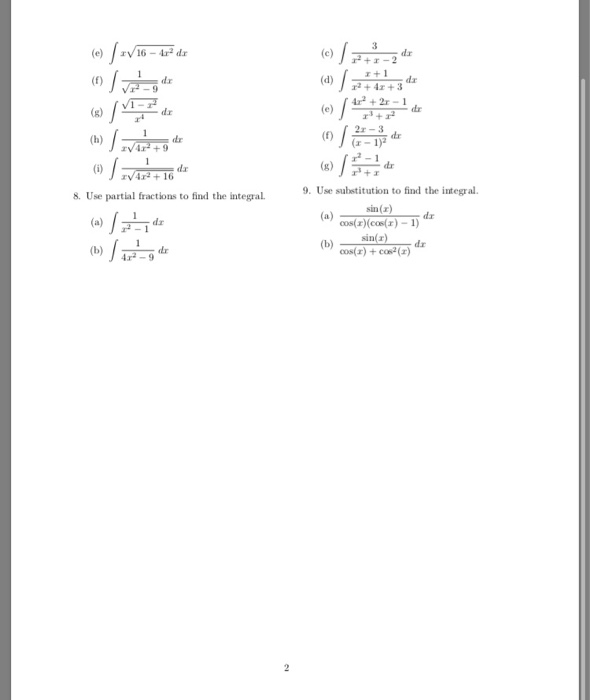 Solved Problems 4. First use substitution, then integration | Chegg.com