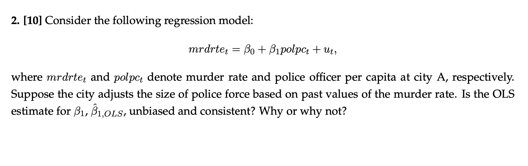 Solved [10] ﻿Consider the following regression | Chegg.com