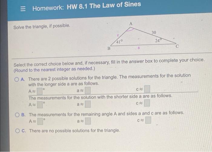 Solved Homework: HW 8.1 The Law of Sines A Solve the | Chegg.com