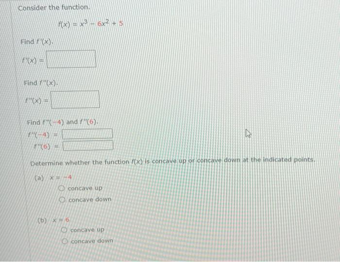 Solved consider the function. f(x)=x3−6x2+5 Find f′(x) Find | Chegg.com