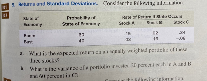 Solved 9. Returns and Standard Deviations. Consider the | Chegg.com