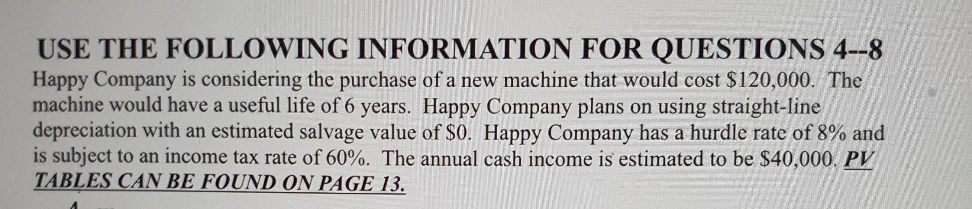 Solved USE THE FOLLOWING INFORMATION FOR QUESTIONS 4-8 Happy | Chegg.com