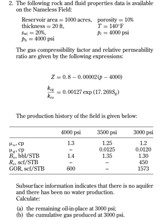 2. The following rock and fluid properties data is | Chegg.com