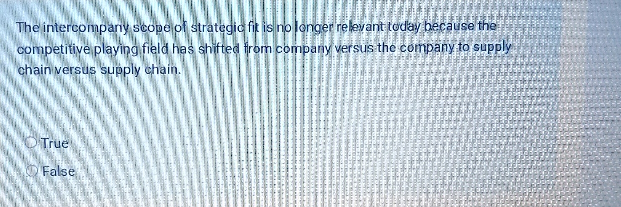 Solved The intercompany scope of strategic fit is no longer | Chegg.com