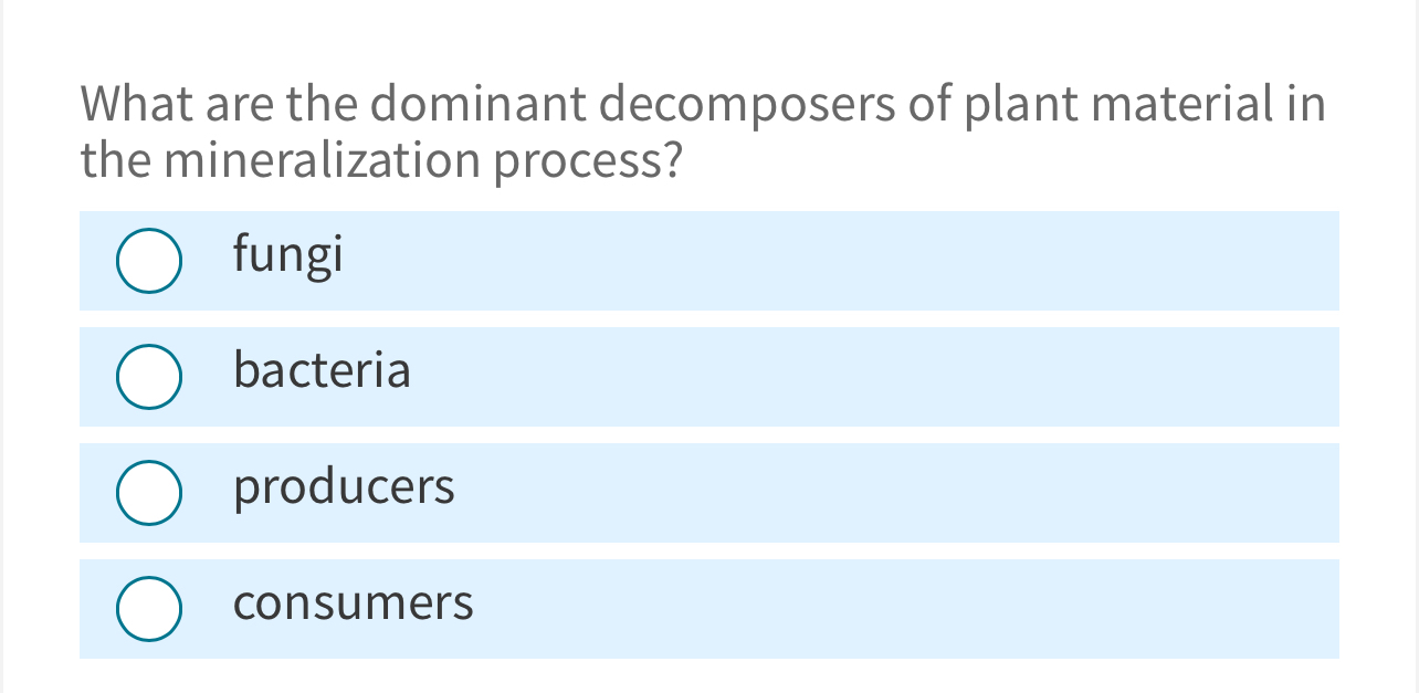 Solved What are the dominant decomposers of plant material | Chegg.com