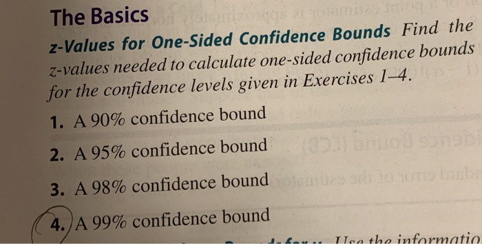 Solved The Basics z-Values for One-Sided Confidence Bounds | Chegg.com