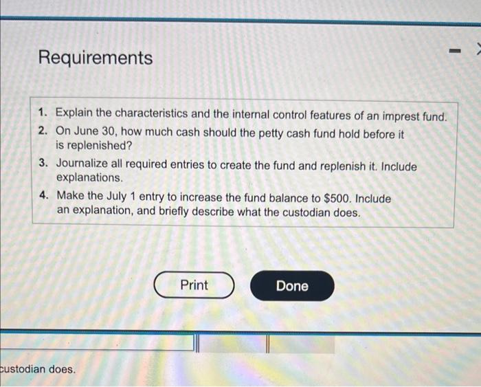 creates a petty cash fund with an imprest balance of | Chegg.com