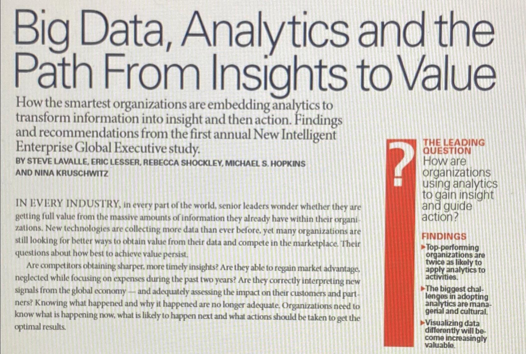 Solved Big Data, Analytics and the Path From Insights to | Chegg.com