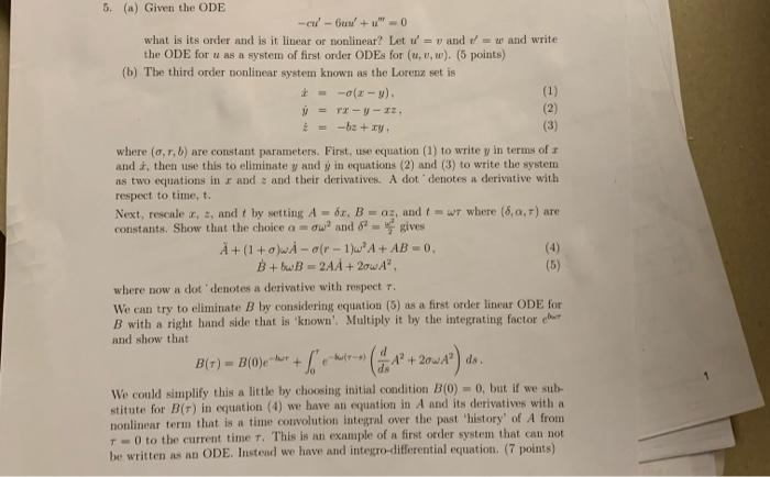 Solved −cu′−6uu′+u′′′=0 what is its order and is it linear | Chegg.com