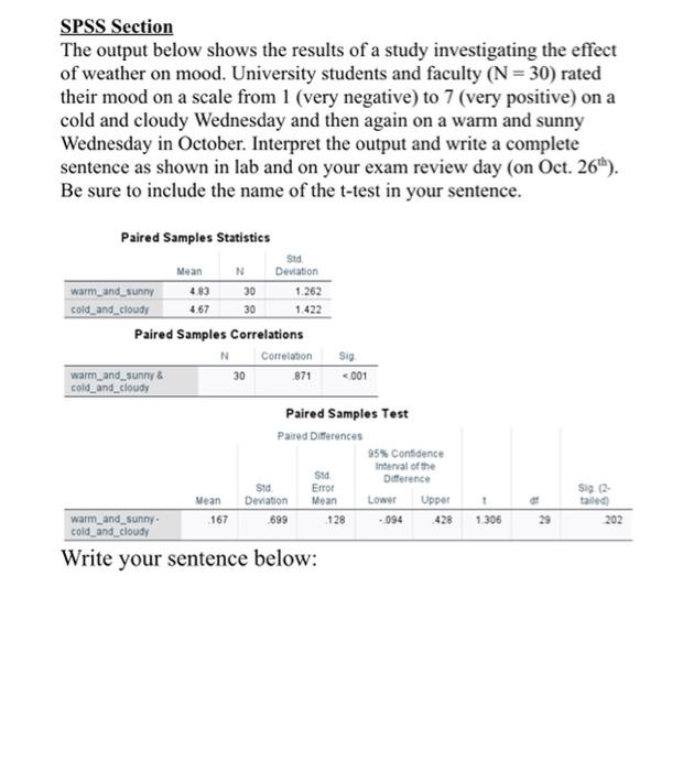 Solved SPSS Section The output below shows the results of a | Chegg.com