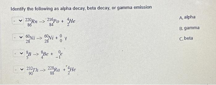 Solved Identify the following as alpha decay, beta decay, or | Chegg.com