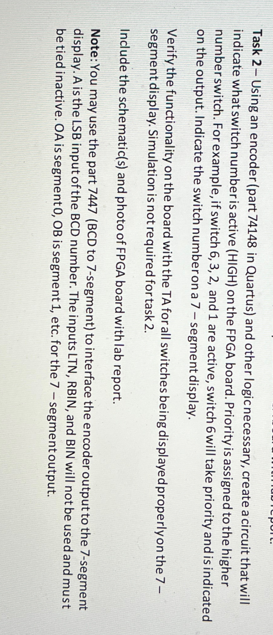 Solved Task 2- ﻿Using an encoder (part 74148 ﻿in Quartus) | Chegg.com