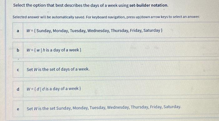 Solved Select the option that best describes the days of a | Chegg.com