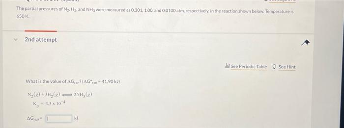 Solved The partial pressures of N2,H2, and NH3 were measured | Chegg.com