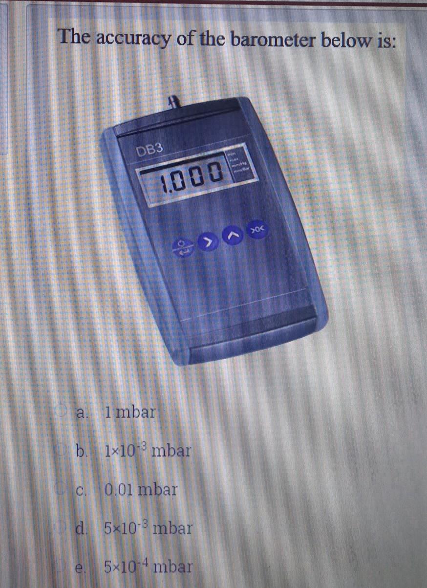 Solved The accuracy of the barometer below is: DB3 1000 1 | Chegg.com