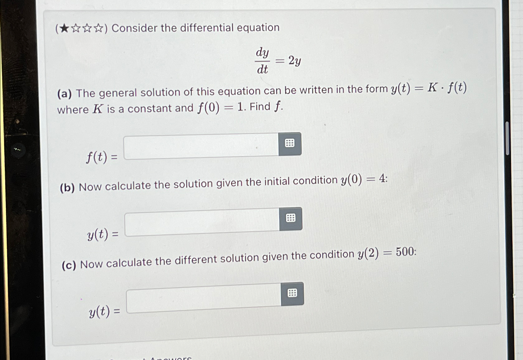 Solved Consider the differential equationdydt=2y(a) ﻿The | Chegg.com