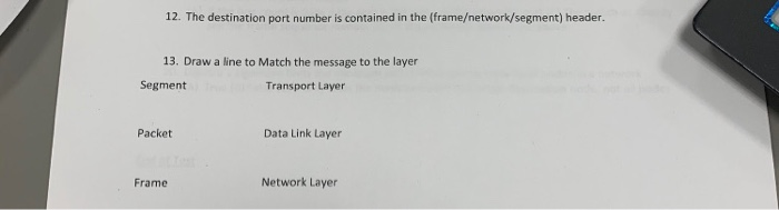Solved 12. The destination port number is contained in the | Chegg.com