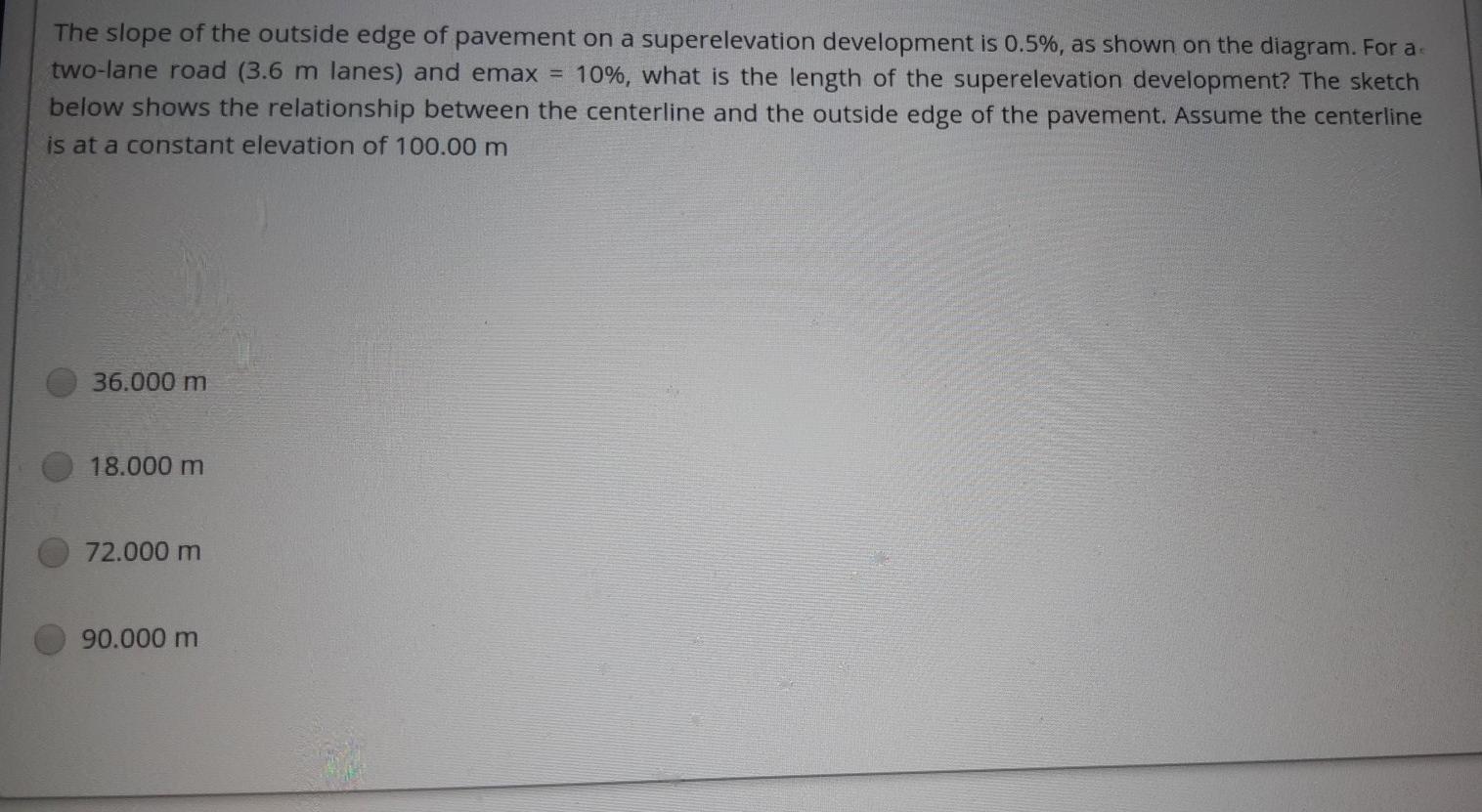 Solved The slope of the outside edge of pavement on a | Chegg.com