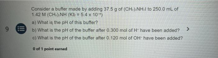 Solved Consider a buffer made by adding 37.5 g of (CH3)2NH2I | Chegg.com