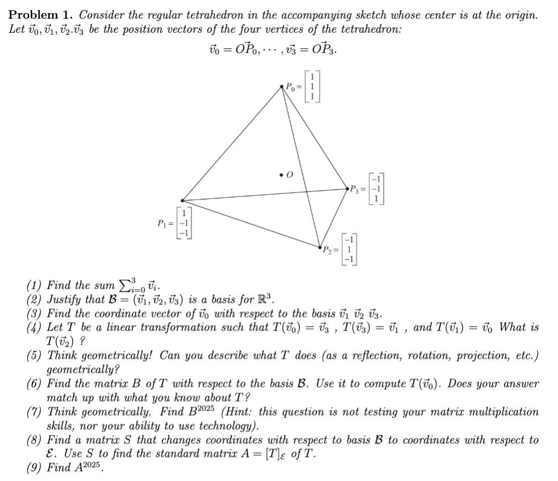 Problem 1. ﻿Consider the regular tetrahedron in ﻿the | Chegg.com