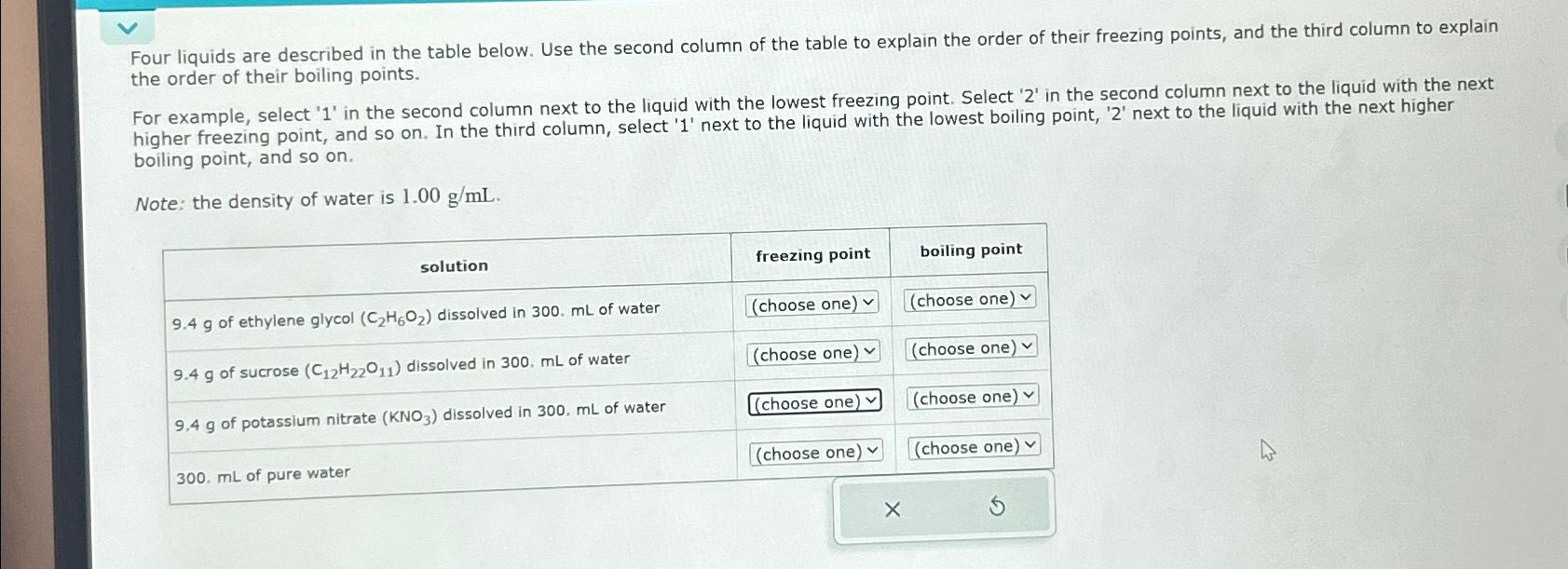 Solved Four liquids are described in the table below. Use | Chegg.com