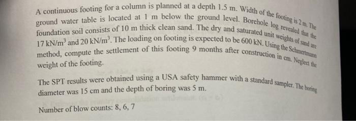 Solved A continuous footing for a column is planned at a | Chegg.com