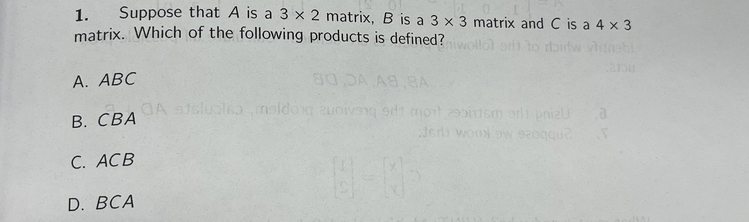 Suppose that A ﻿is a 3×2 ﻿matrix, B ﻿is a 3×3 ﻿matrix | Chegg.com