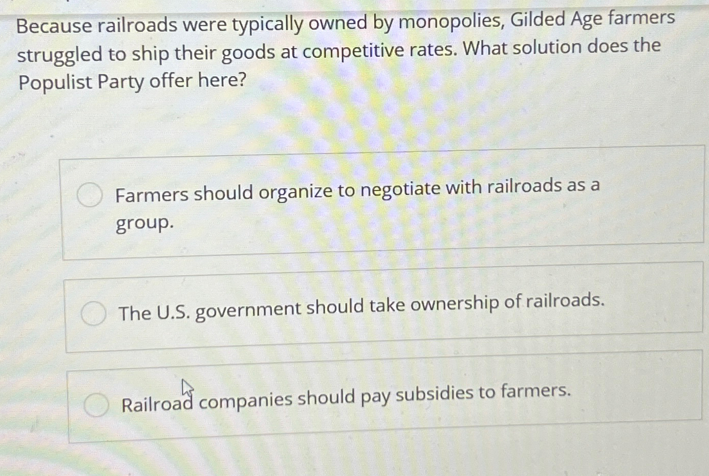 Solved Because railroads were typically owned by monopolies, | Chegg.com