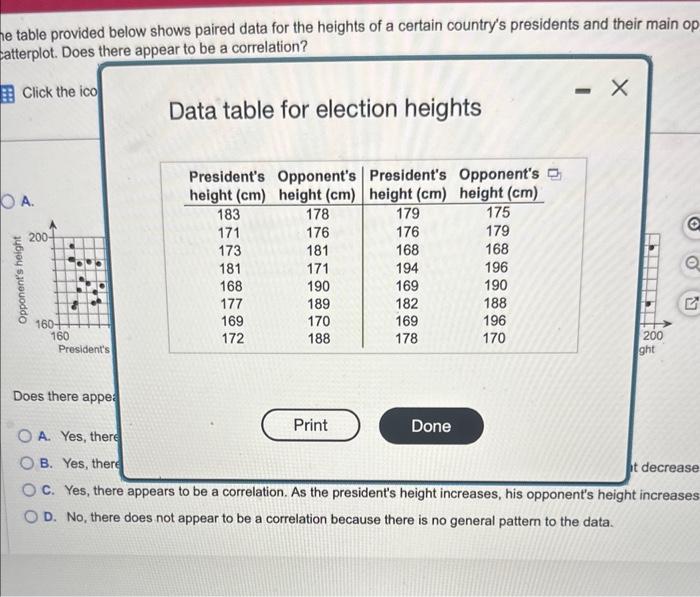 Solved The table provided below shows paired data for the | Chegg.com