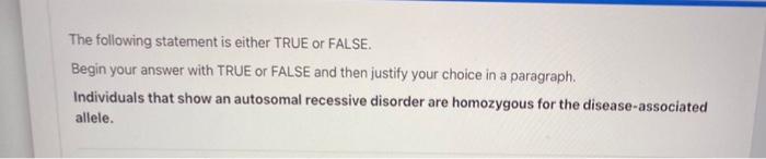 Solved The following statement is either TRUE or FALSE. | Chegg.com