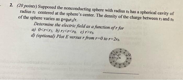 Solved 2. (20 points) Supposed the nonconducting sphere with | Chegg.com