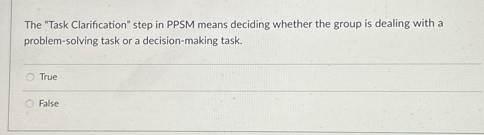 Solved The "Task Clarification" step in PPSM means deciding | Chegg.com