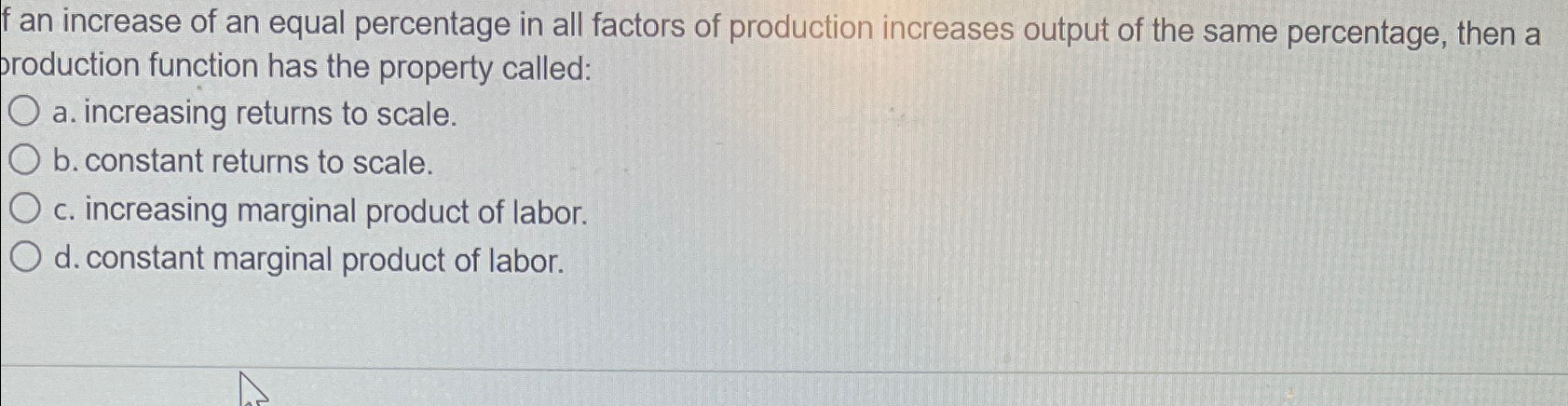 Solved f an increase of an equal percentage in all factors | Chegg.com