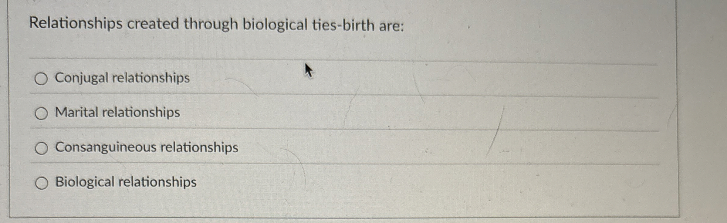 Solved Relationships created through biological ties-birth | Chegg.com