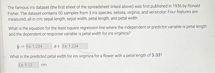 The famous iris dataset (the first sheet of the | Chegg.com