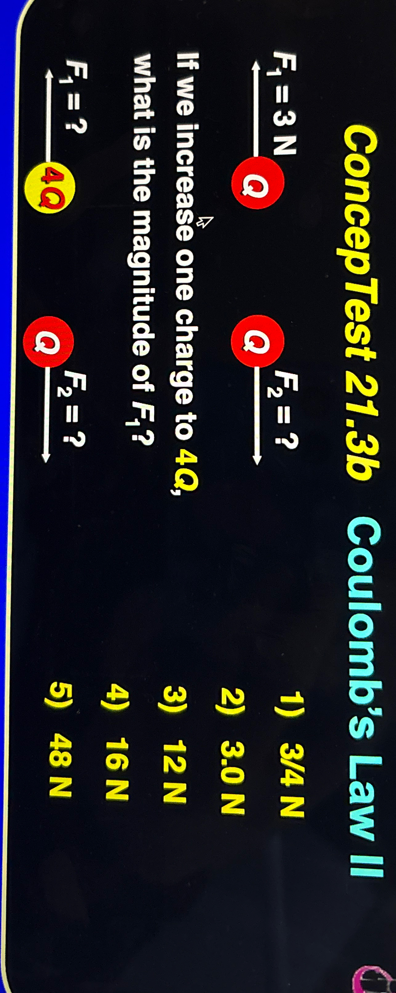 Solved ConcepTest 21.3b Coulomb's Law IIF1=3NQ →F2=?If we | Chegg.com