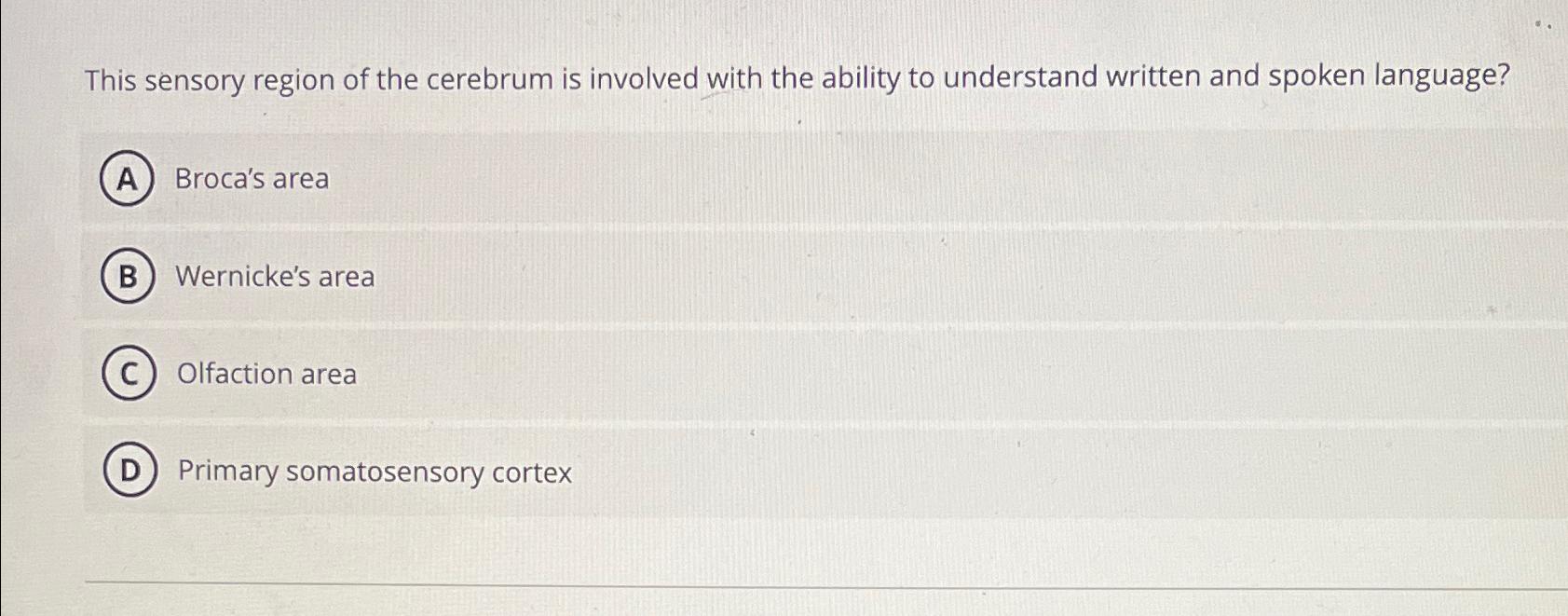 Solved This sensory region of the cerebrum is involved with | Chegg.com