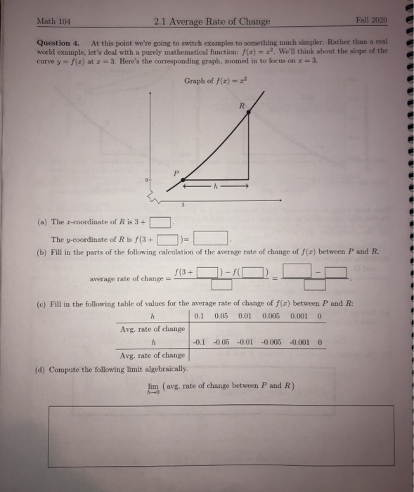 Solved Math 104 2.1 Average Rate of Change Fall 2020 | Chegg.com