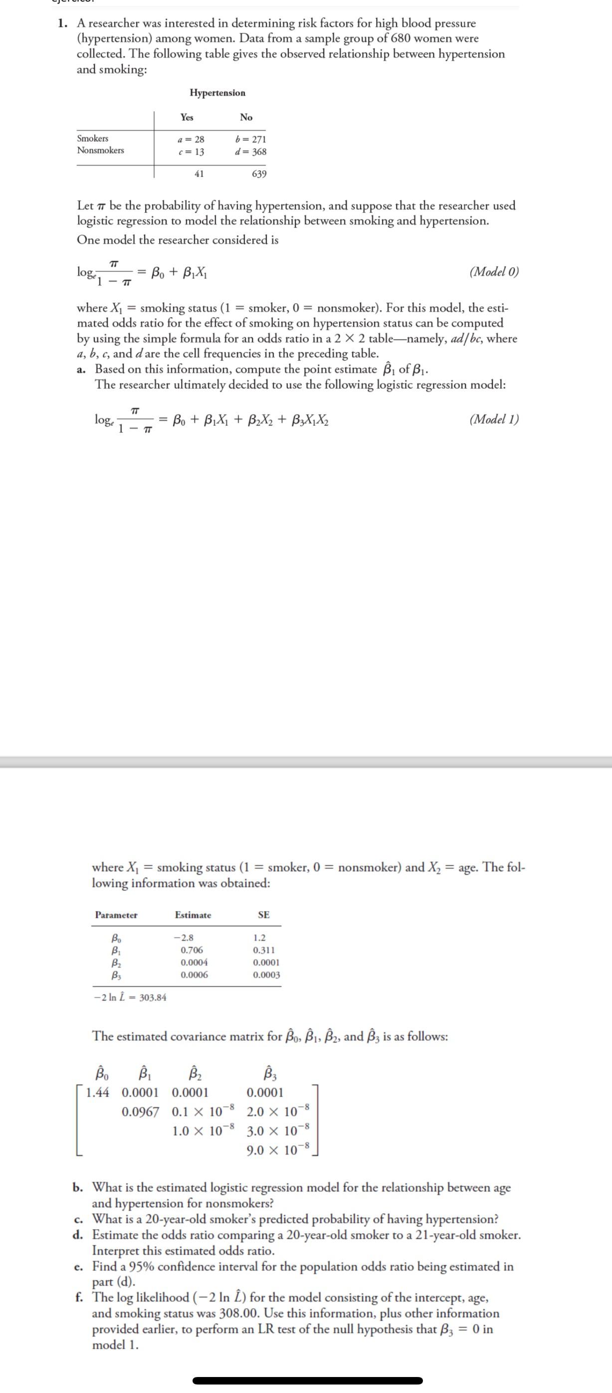 Solved A researcher was interested in determining risk | Chegg.com