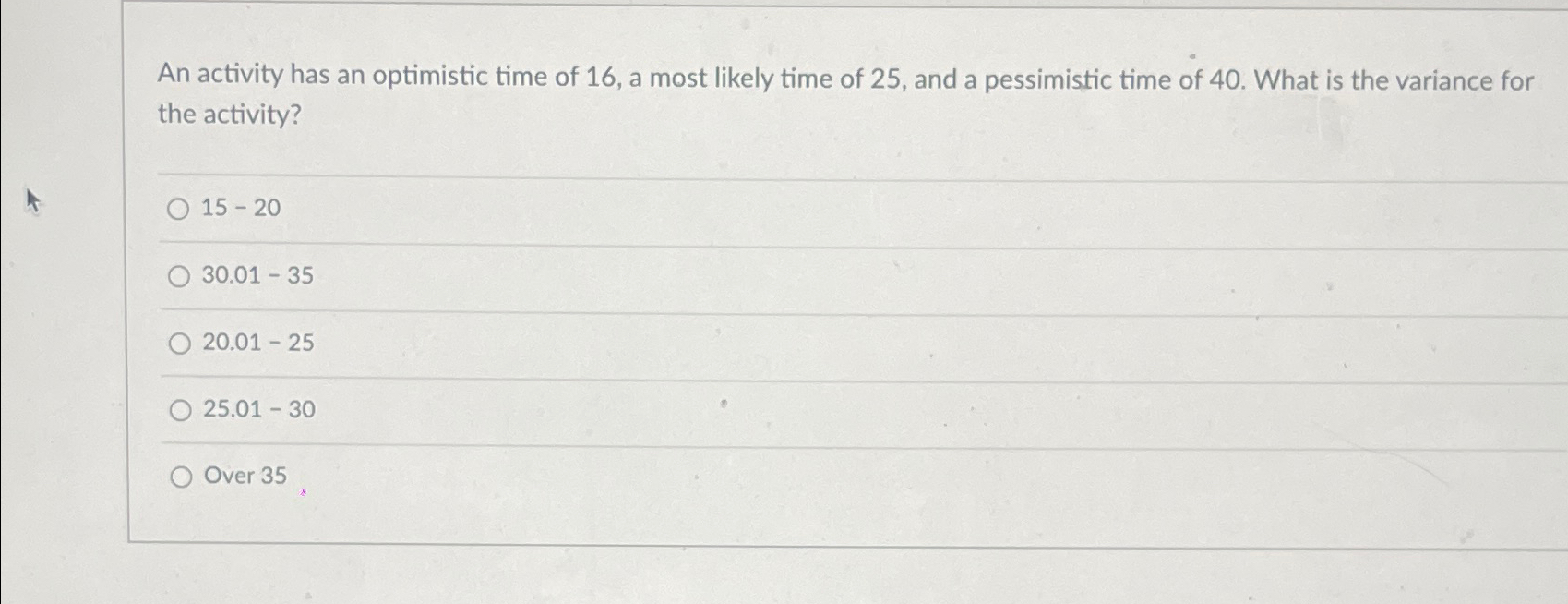 Solved An activity has an optimistic time of 16 , ﻿a most | Chegg.com