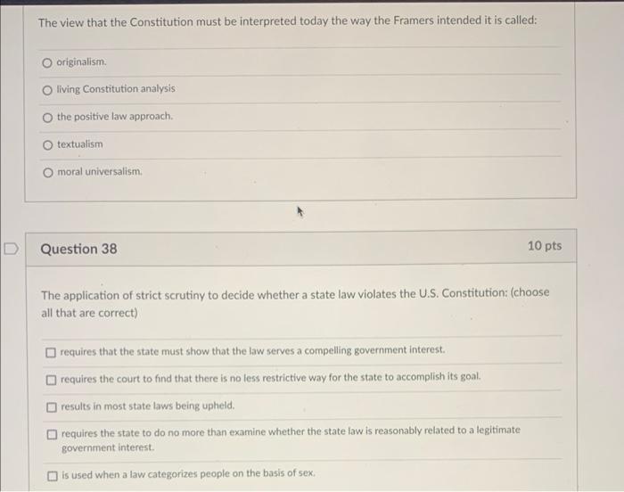 The view that the Constitution must be interpreted | Chegg.com