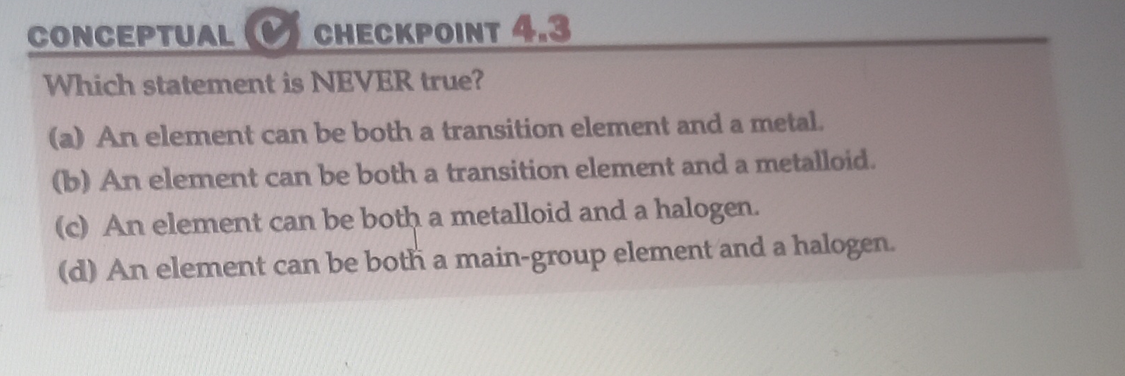 Solved CONGEPTUAL C CHECKPOINT 4.3Which statement is NBVER | Chegg.com