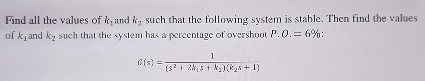 Solved Find all the values of k1 and k2 such that the | Chegg.com