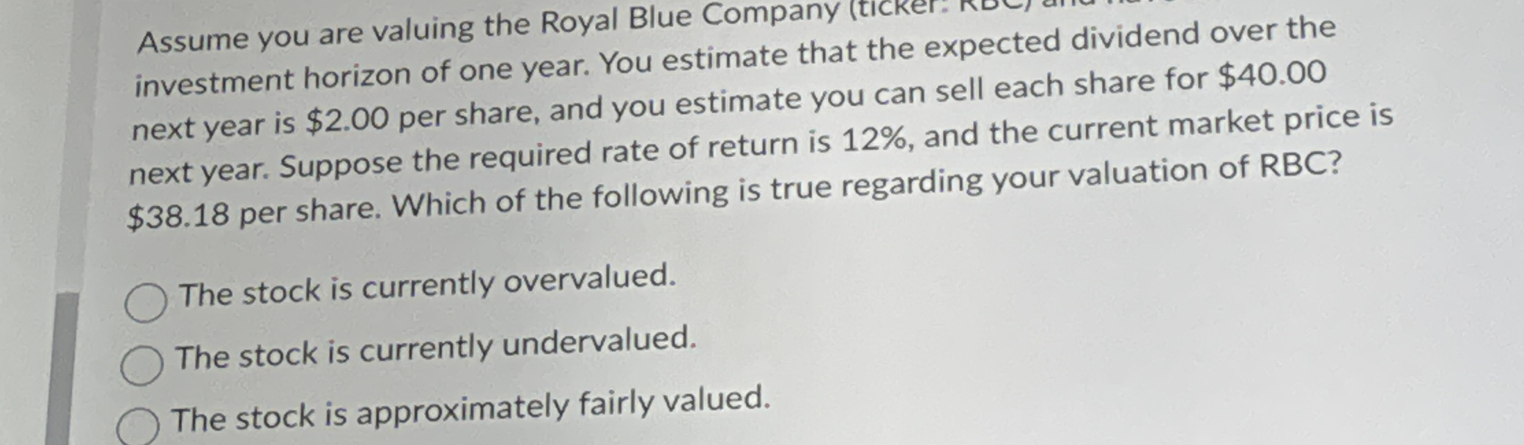 Solved Assume you are valuing the Royal Blue Company | Chegg.com