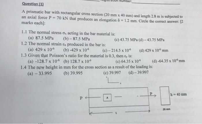 Solved A prismatic bar with rectangular cross section (20 | Chegg.com
