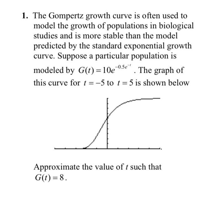Solved 1. The Gompertz growth curve is often used to model | Chegg.com
