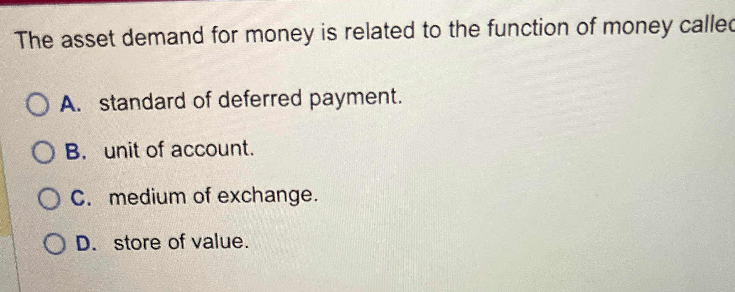 Solved The asset demand for money is related to the function | Chegg.com