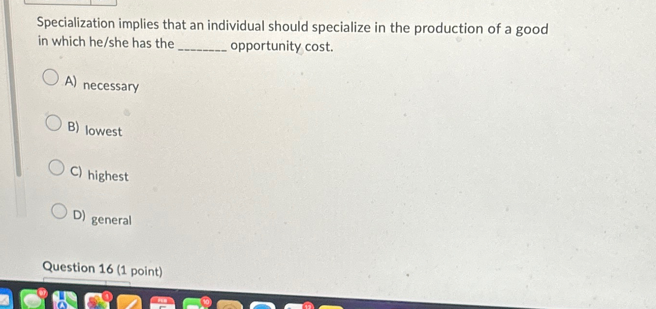 Solved Specialization implies that an individual should | Chegg.com