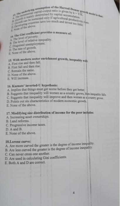 Solved 14 The Gini Cocfficient Provides A Measure Of 4