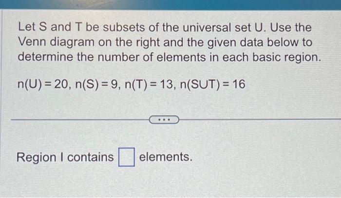 Solved Let S and T be subsets of the universal set U. Use | Chegg.com